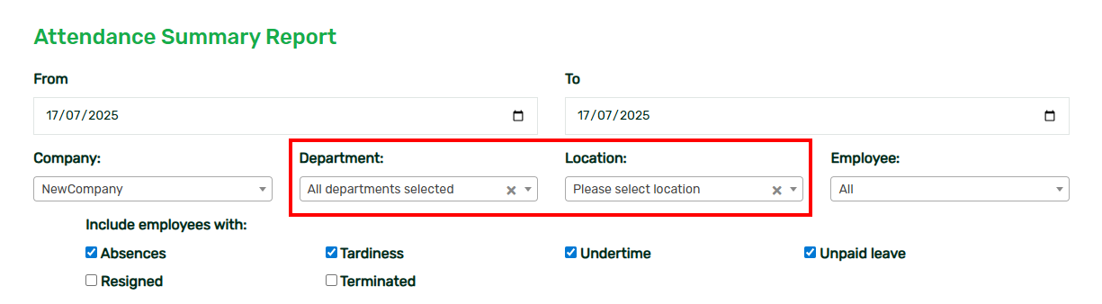 New Feature: Department and Location Filter (Attendance Report)