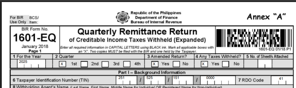 How to Generate BIR Form 1601-EQ
