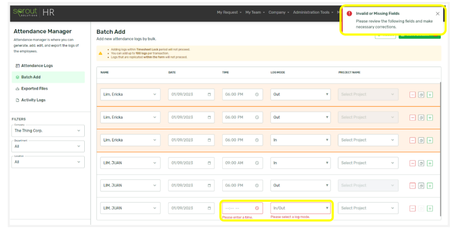 Attendance Manager: Error Validations