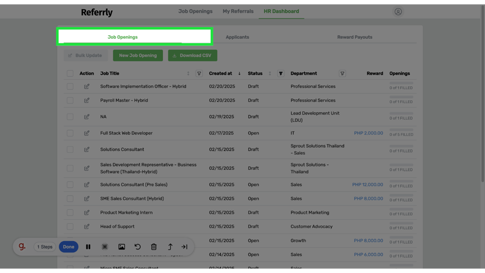 HR Dashboard Job Openings