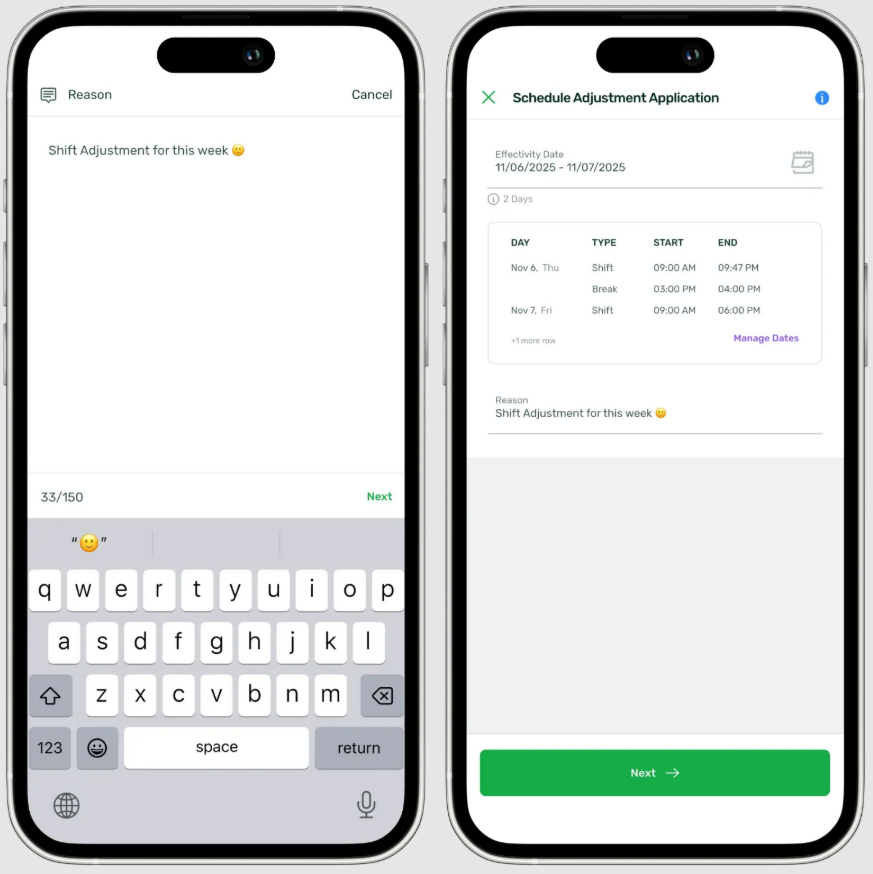 My Request - Schedule Adjustment