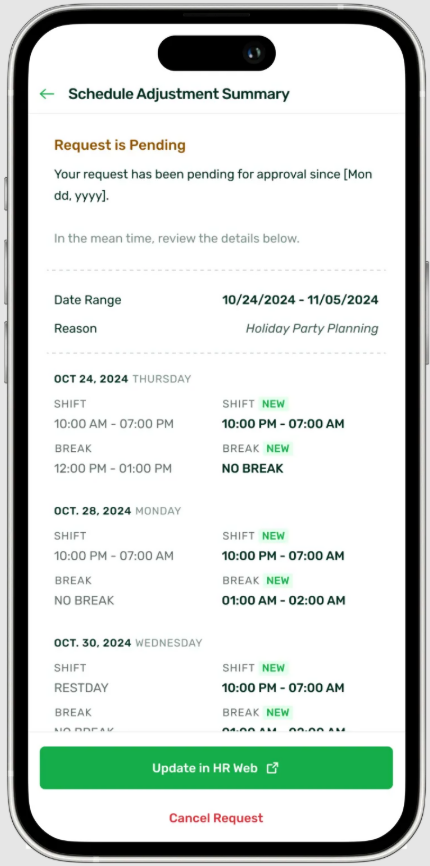 My Request - Schedule Adjustment